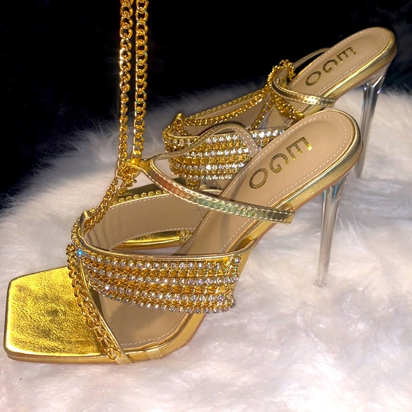 Shoes | Womens Gold Diamond Chain Heel | Poshmark